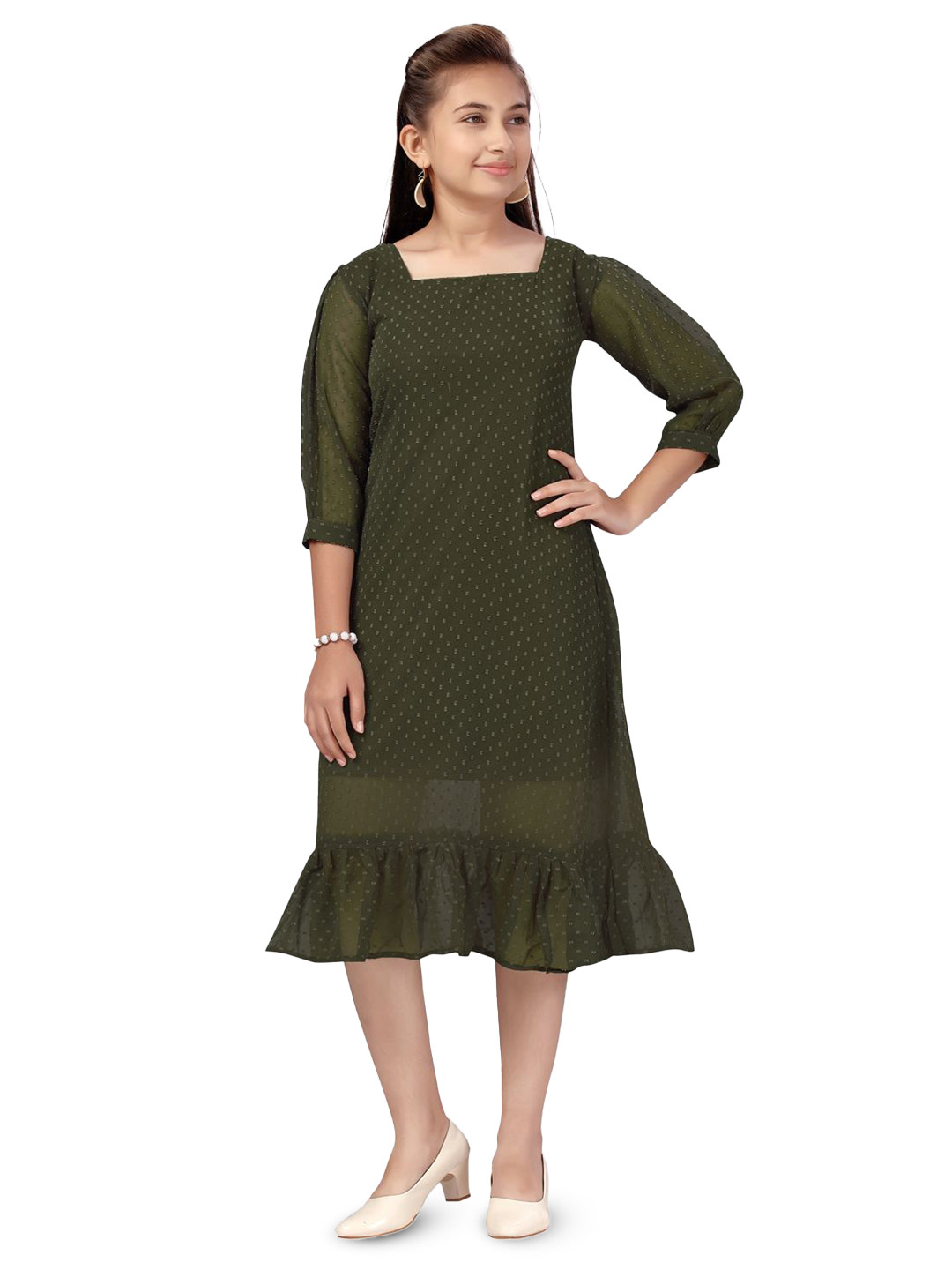 Buy Miss & Chief Girls Polka Dot Print Georgette A Line Midi Dress ...