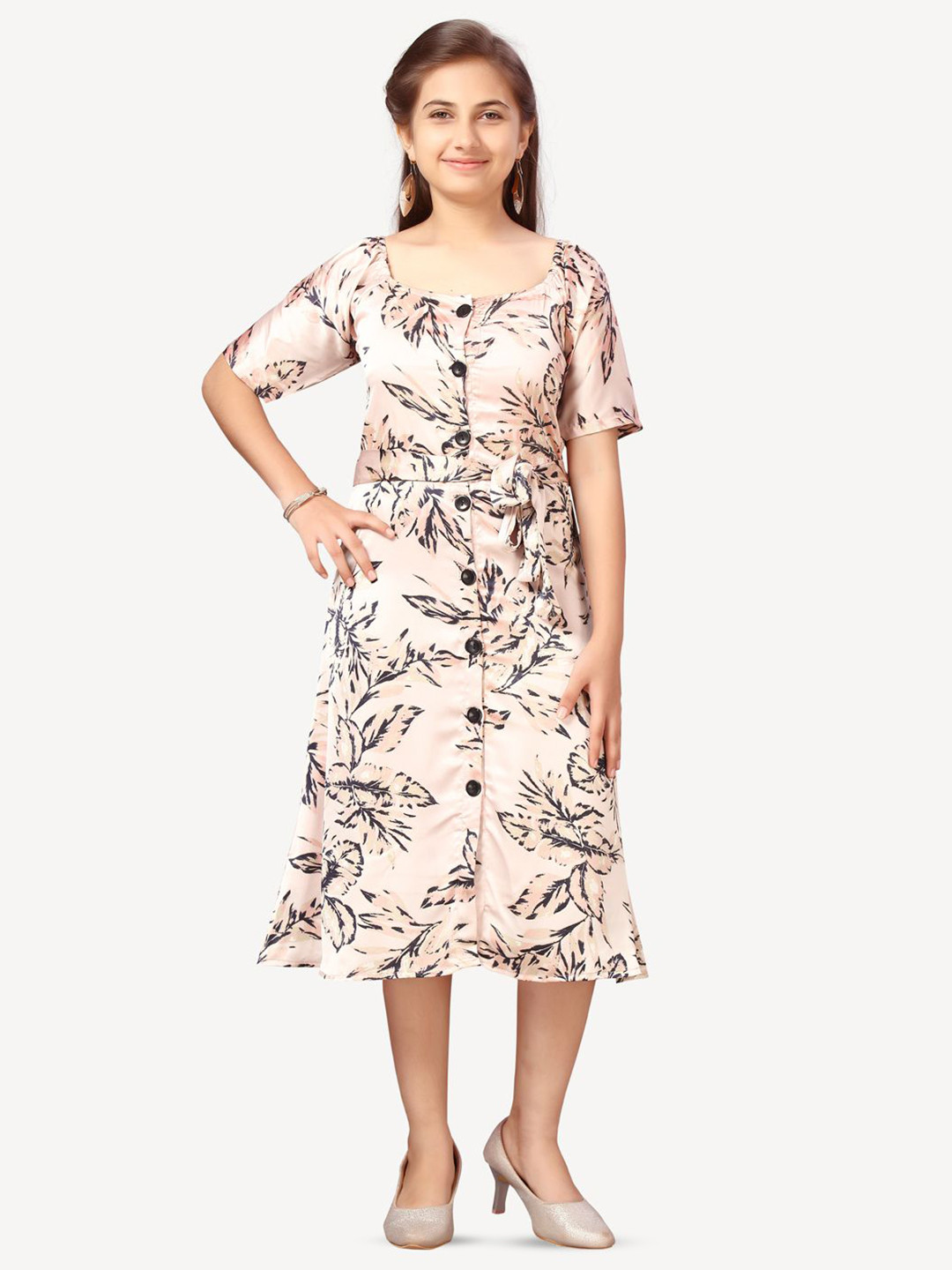 Buy Miss & Chief Girls Floral Print Scoop Neck A Line Midi Dress ...