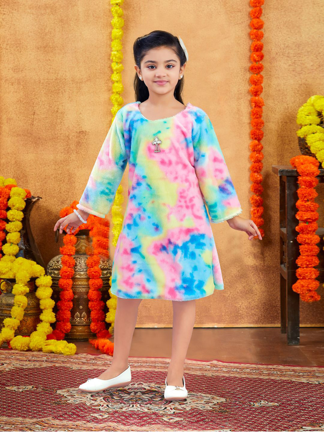 Buy Miss & Chief Girls Tie & Dye Print Round Neck Woollen A Line Dress ...