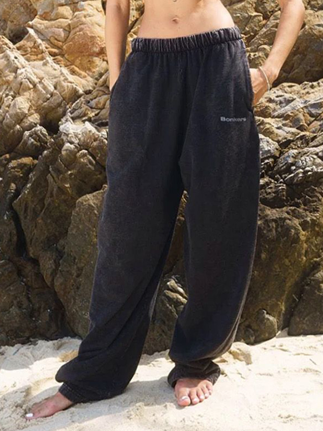 Buy Bonkers Corner Women Black Faded Loose Fit Pants Trousers ...