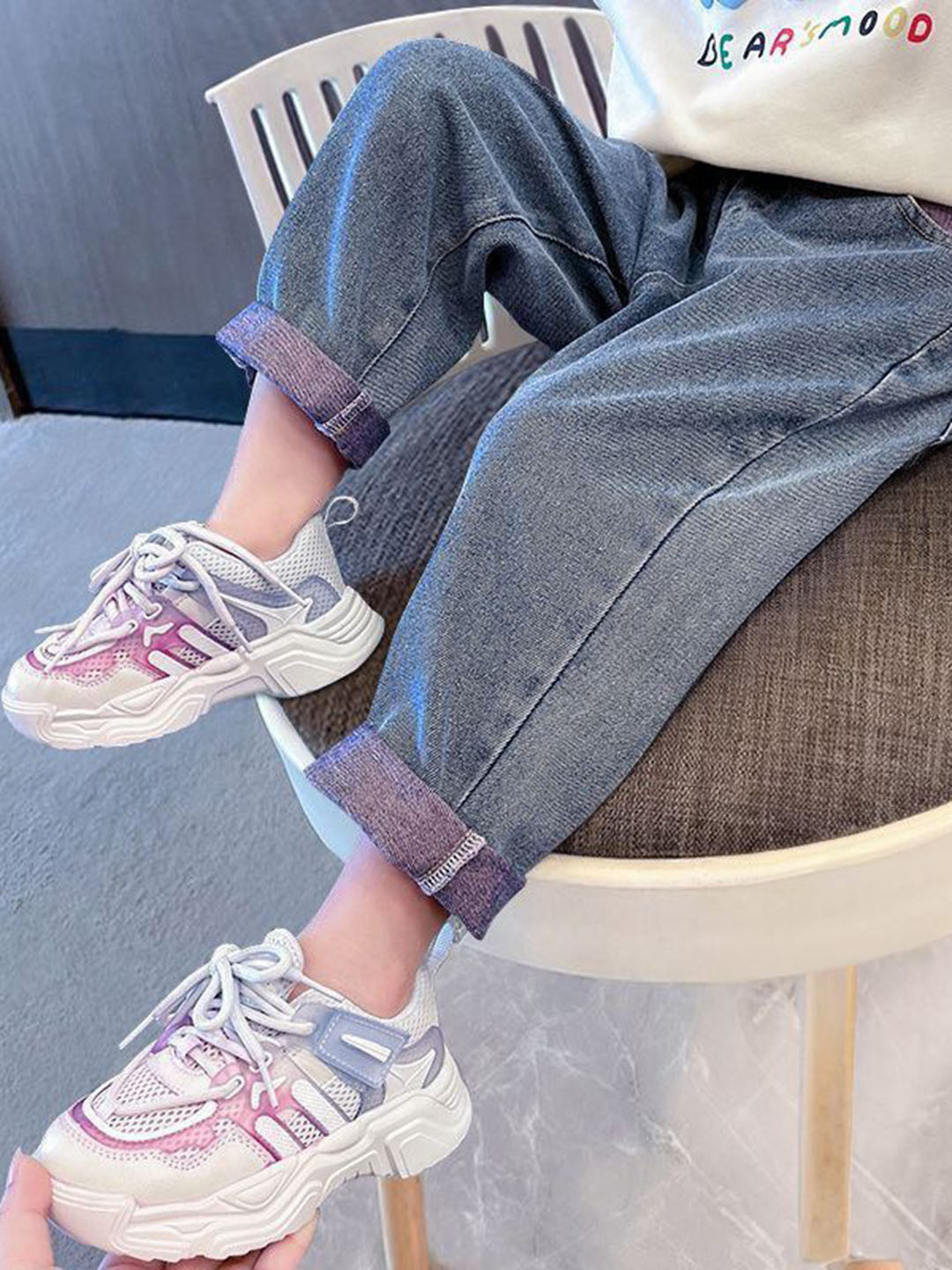Buy YK Girls Comfort Relaxed Fit High Rise Mildly Distressed Light Fade ...