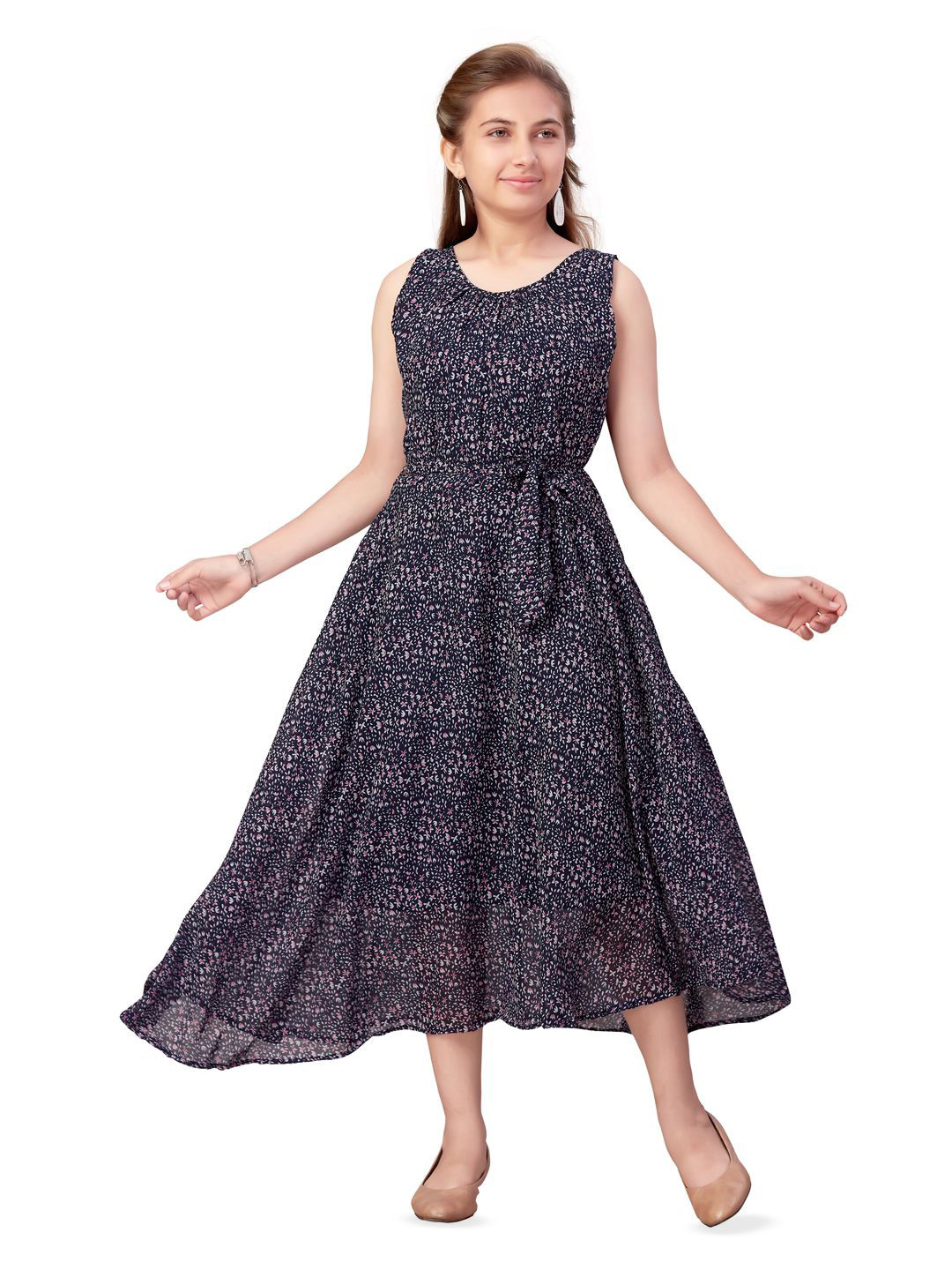 Buy Miss & Chief Girls Floral Print Georgette Fit & Flare Maxi Dress ...