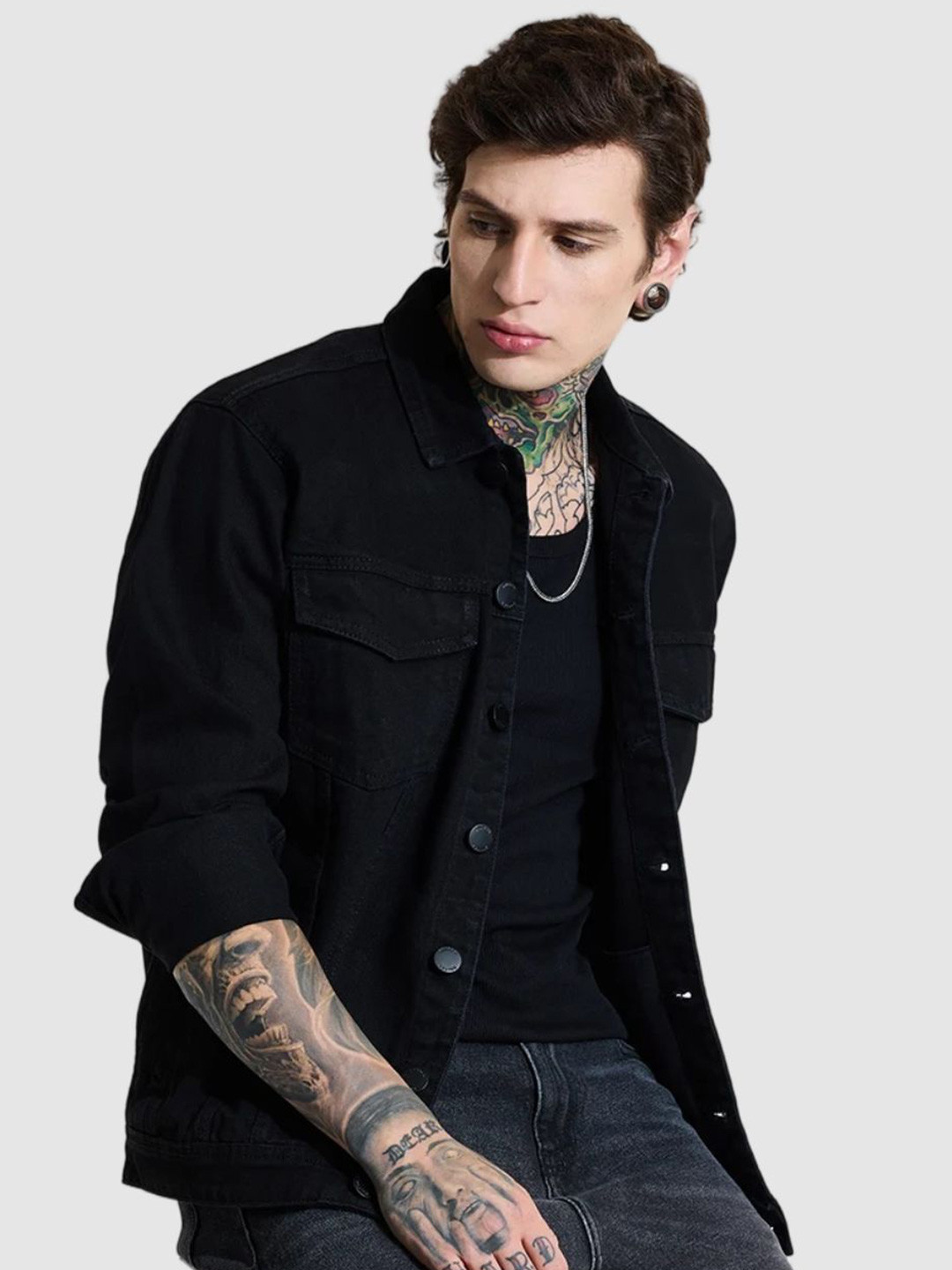 Buy Snitch Men Solid Relaxed Fit Cotton Denim Jacket - Jackets for Men ...
