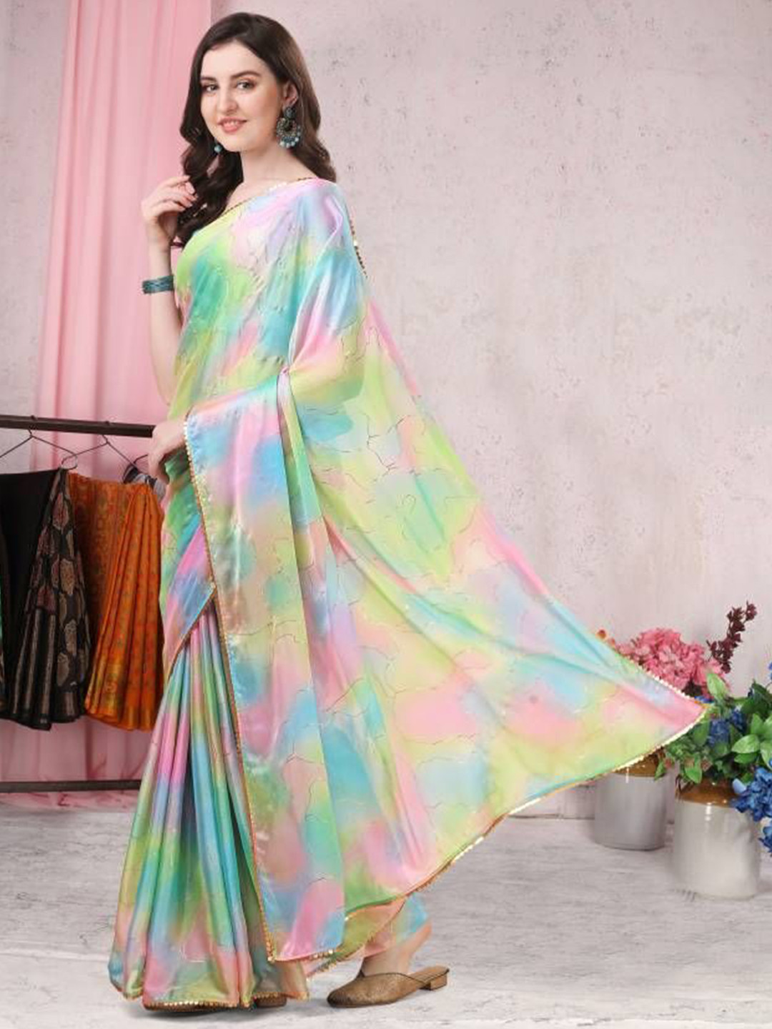 Buy ROOP SUNDARI SAREES Women Tie And Dye Sequinned Pure Chiffon Saree ...