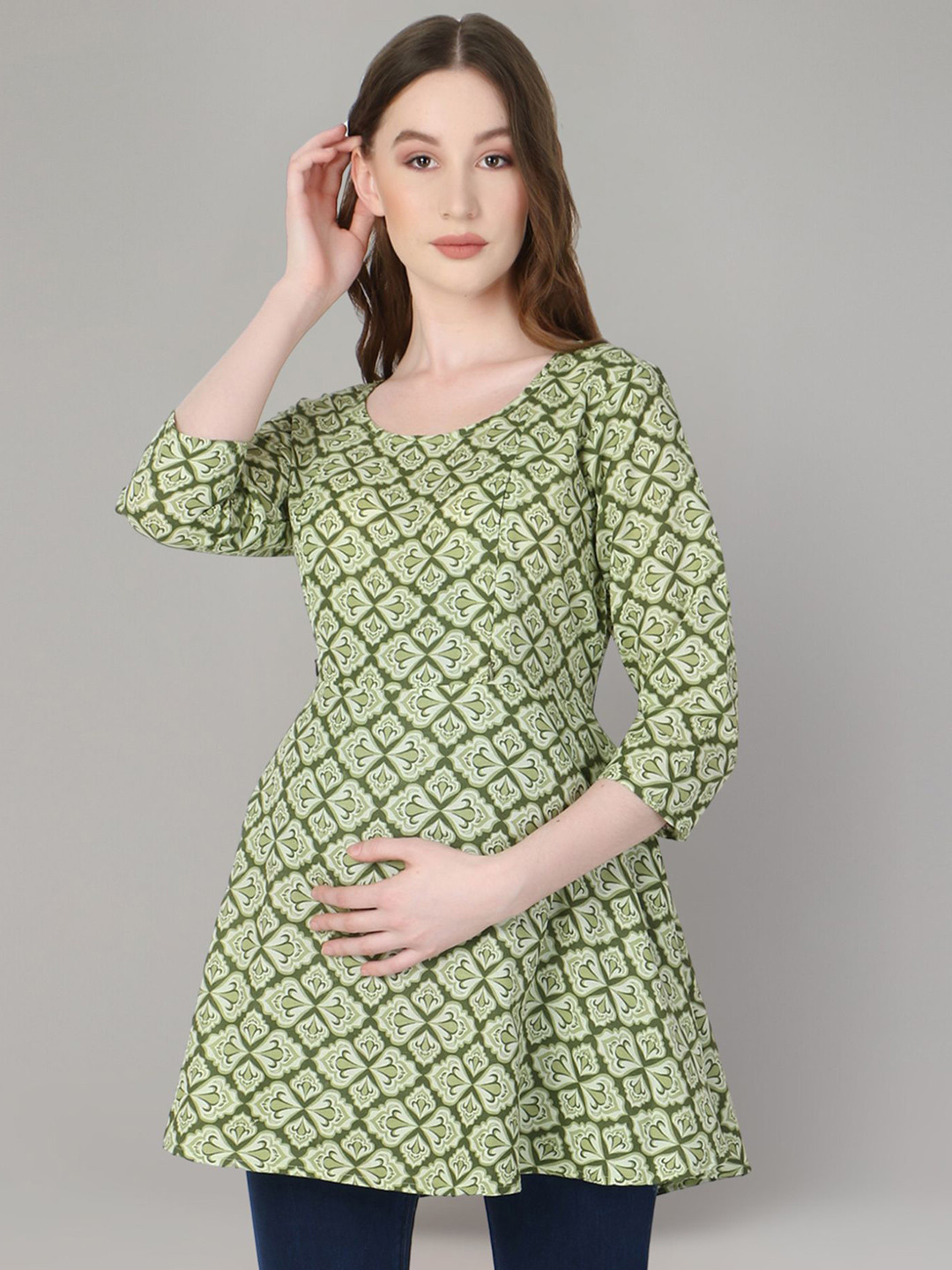 Buy Zuvino Women Printed Ethnic Maternity Peplum Longline Top - Tops ...