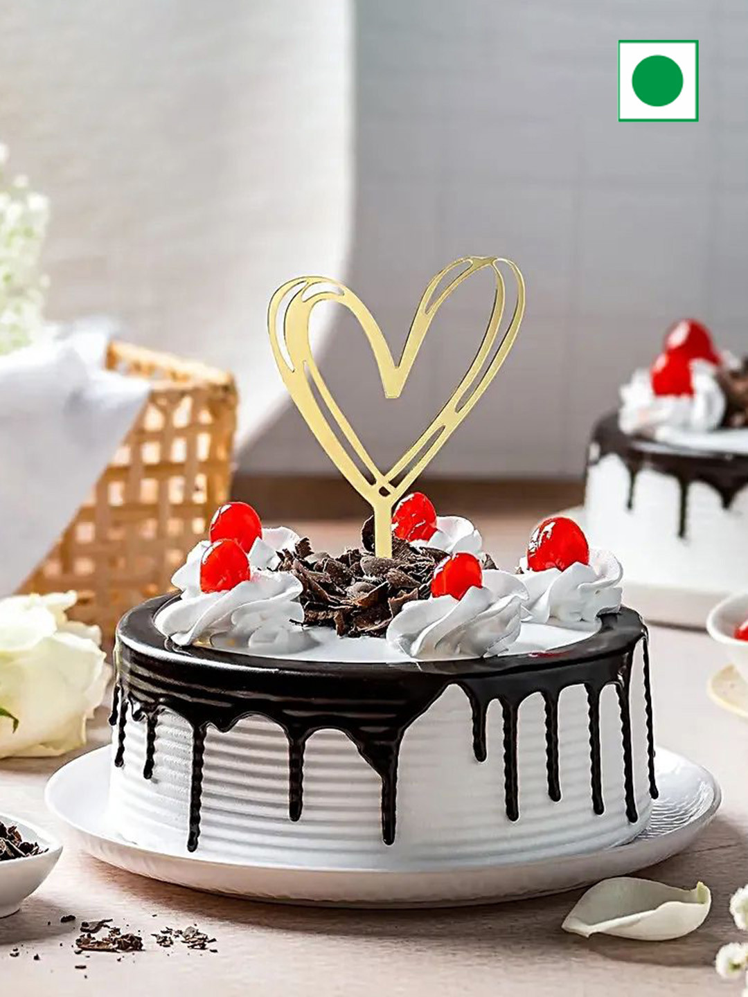 Buy Fnp Black Forest Flavour Eggless Round Cake With Heart Shape Topper ...