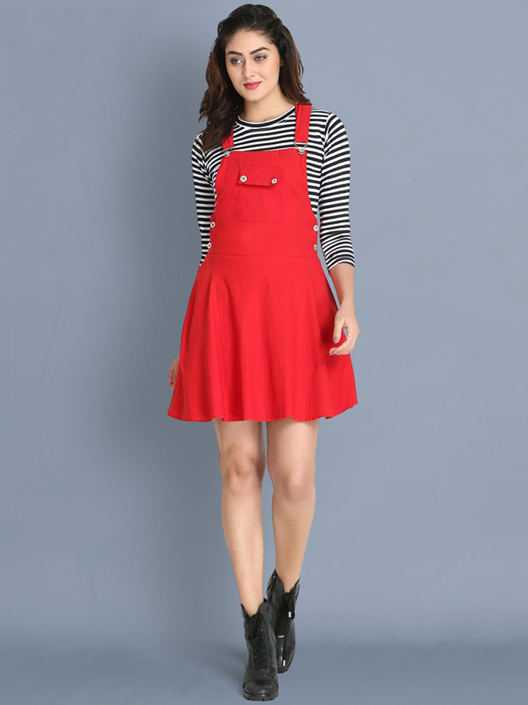 Buy DIMPY GARMENTS Women Striped Dungaree Dress With Top - Dungarees ...