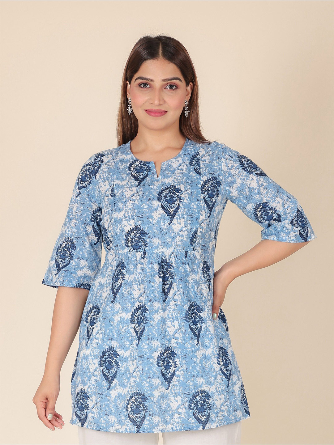 Buy Aramya Ethnic Motifs Printed Pure Cotton Short Kurti - Kurtas for ...