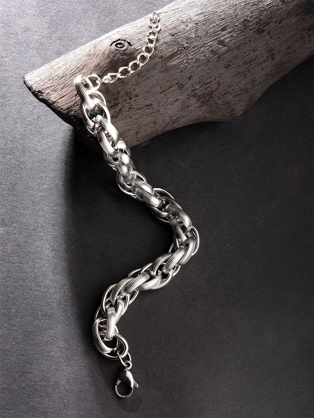 Buy The Roadster Lifestyle Co Men Silver Plated Interlink Chain Bracelet - Bracelet for Men ...