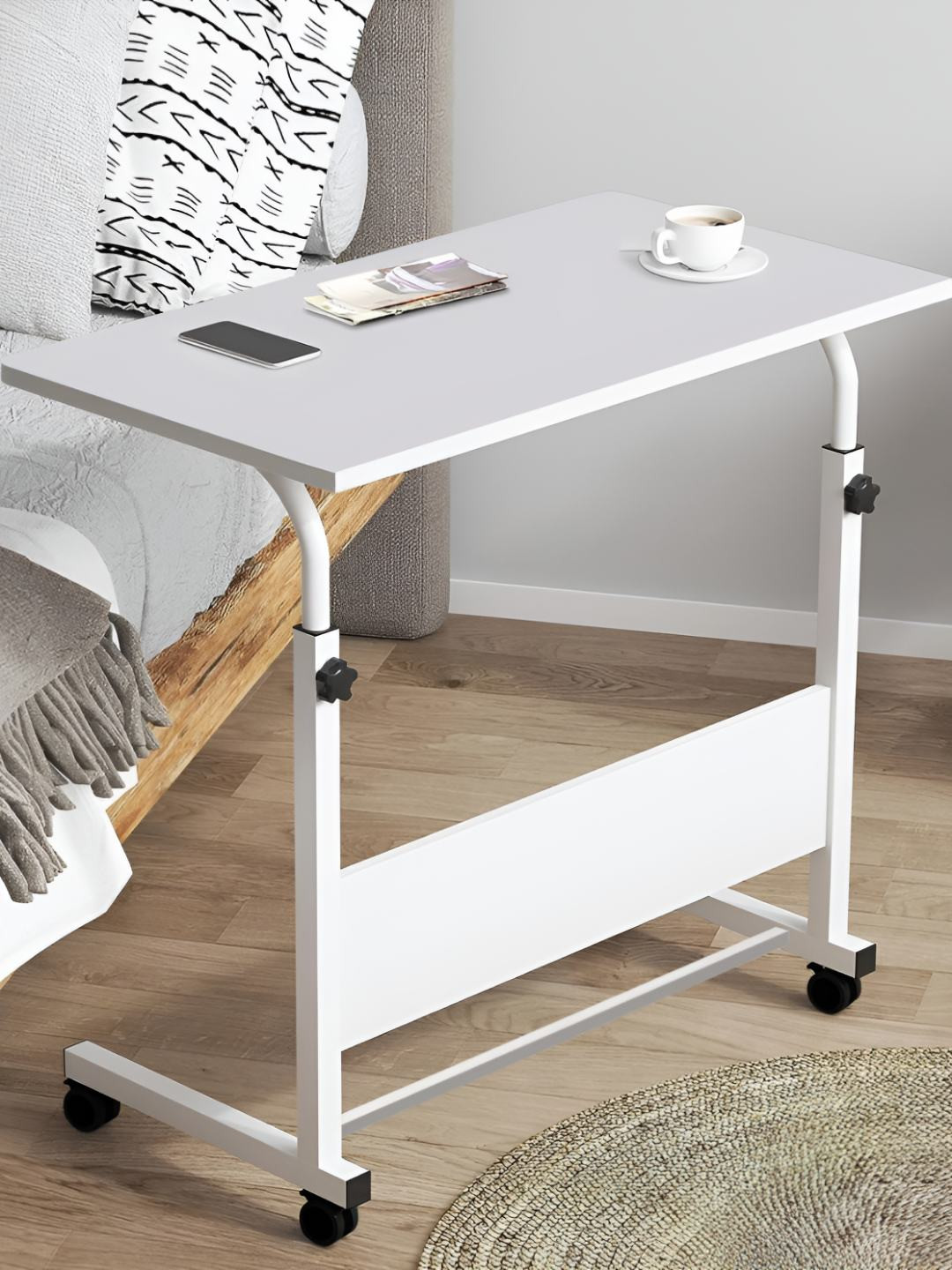 Buy Torche White Iron & Wooden Multipurpose Height Adjustable Movable ...