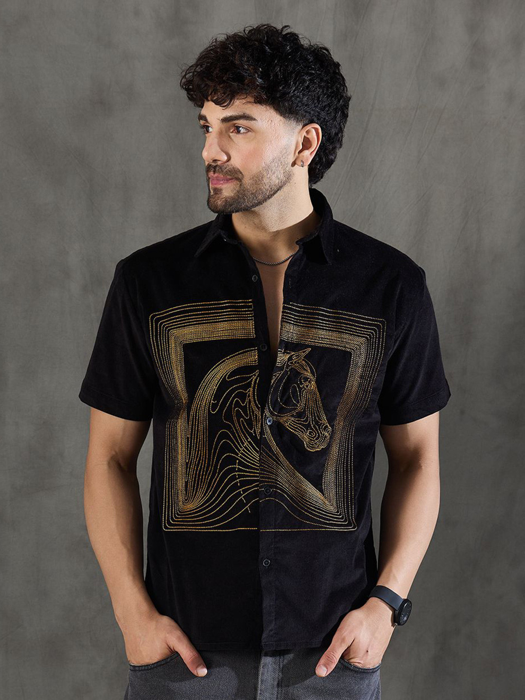 Buy FUGAZEE Men Animal Printed Spread Collar Casual Corduroy Shirt ...