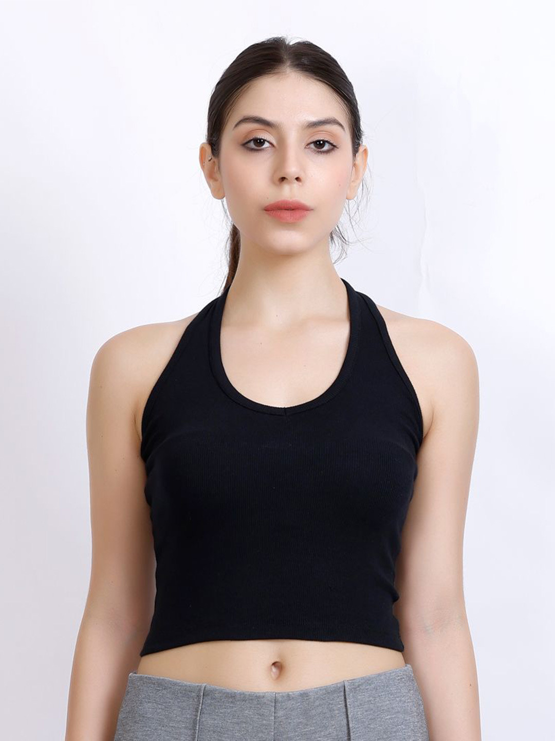 Buy MX Miazi Xchange Women Ribbed Halter Neck Cotton Tank Crop Top - Tops for Women 33372054 ...