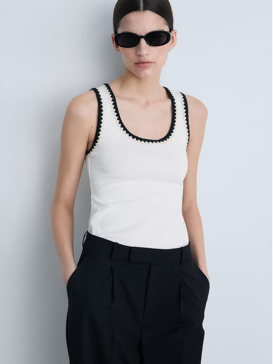 Buy MANGO Contrast Trim Scoop Neck Top - Tops for Women 33185471 | Myntra