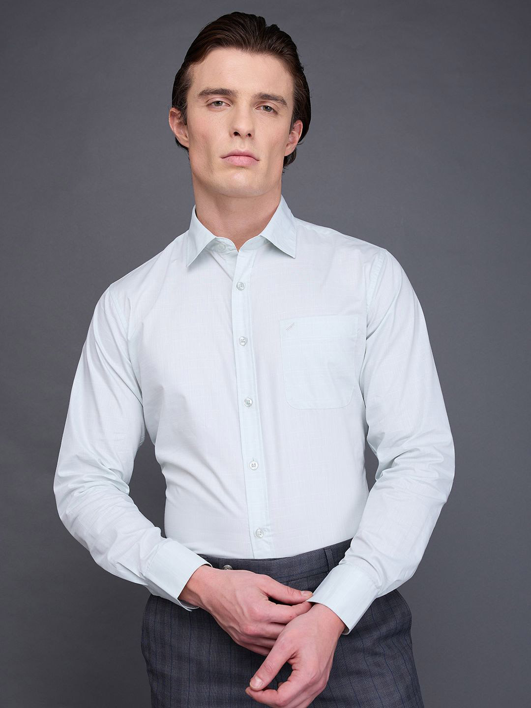 Buy Daniel Hechter Men Windowpane Checked Spread Collar Cotton Formal ...