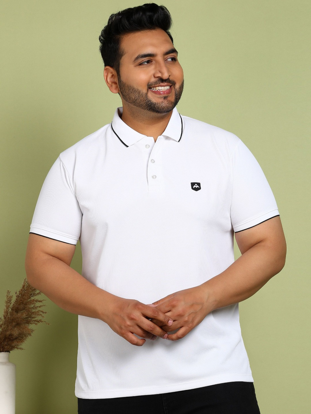 Buy ADWYN PETER Men Plus Size Solid Polo Collar Cotton T Shirt ...