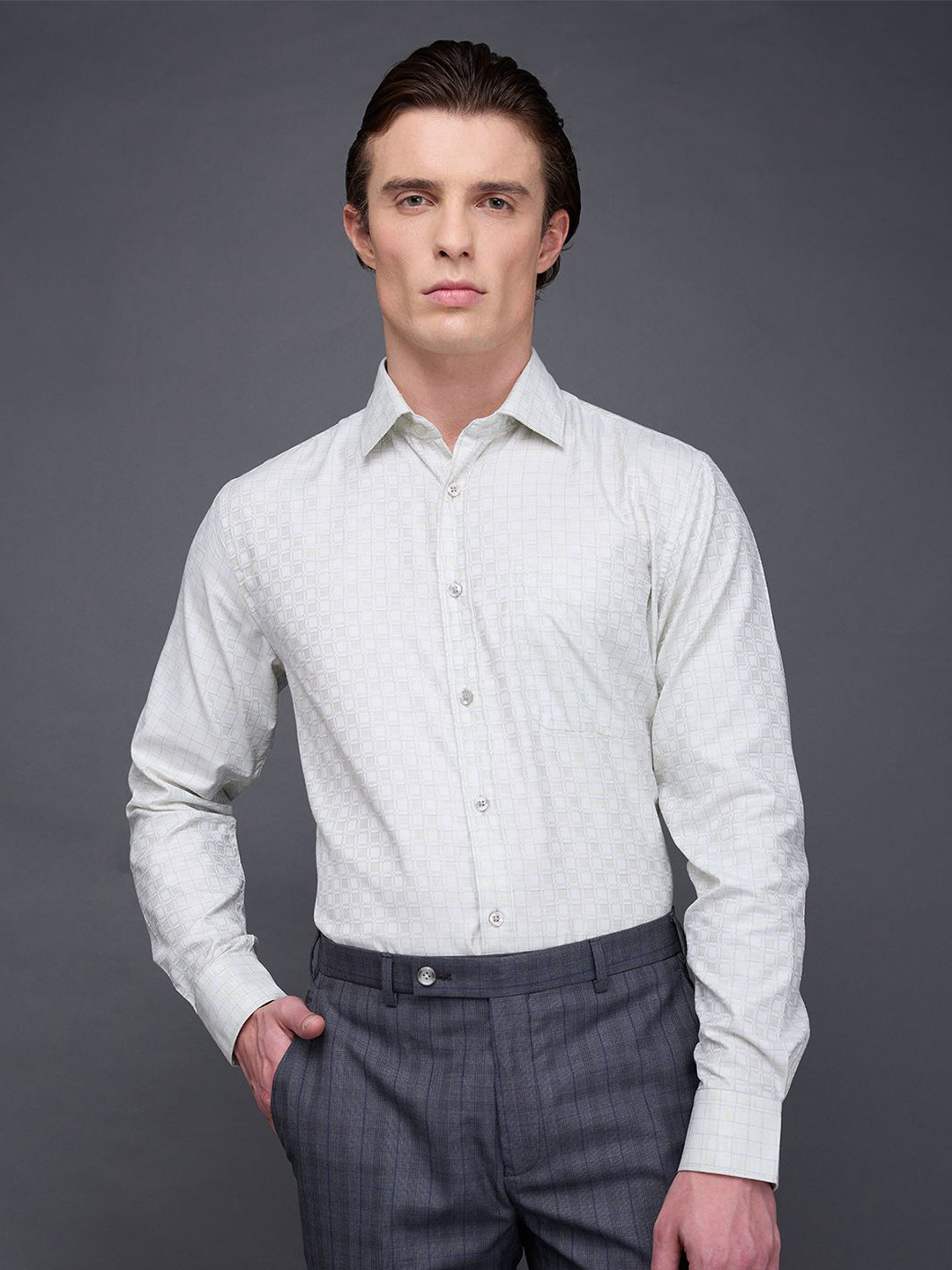 Buy Daniel Hechter Men Checked Spread Collar Cotton Formal Shirt ...