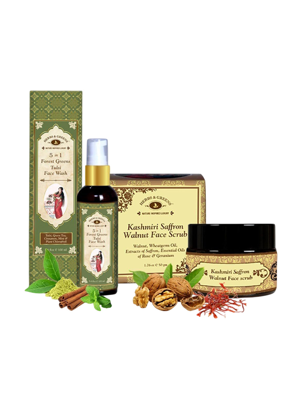 Buy HERBS & GREENS Set Of 2 Kashmiri Saffron Scrub 50 G & Tulsi Face ...