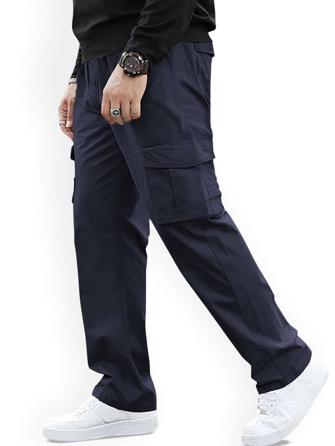 Buy MULTIWA Men Relaxed Regular Fit High Rise Cotton Cargos - Trousers ...