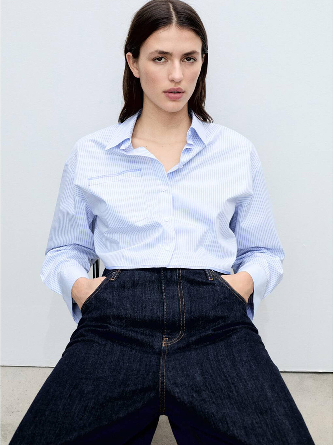 Buy MANGO Vertically Striped Cropped Regular Fit Shirt - Shirts for ...