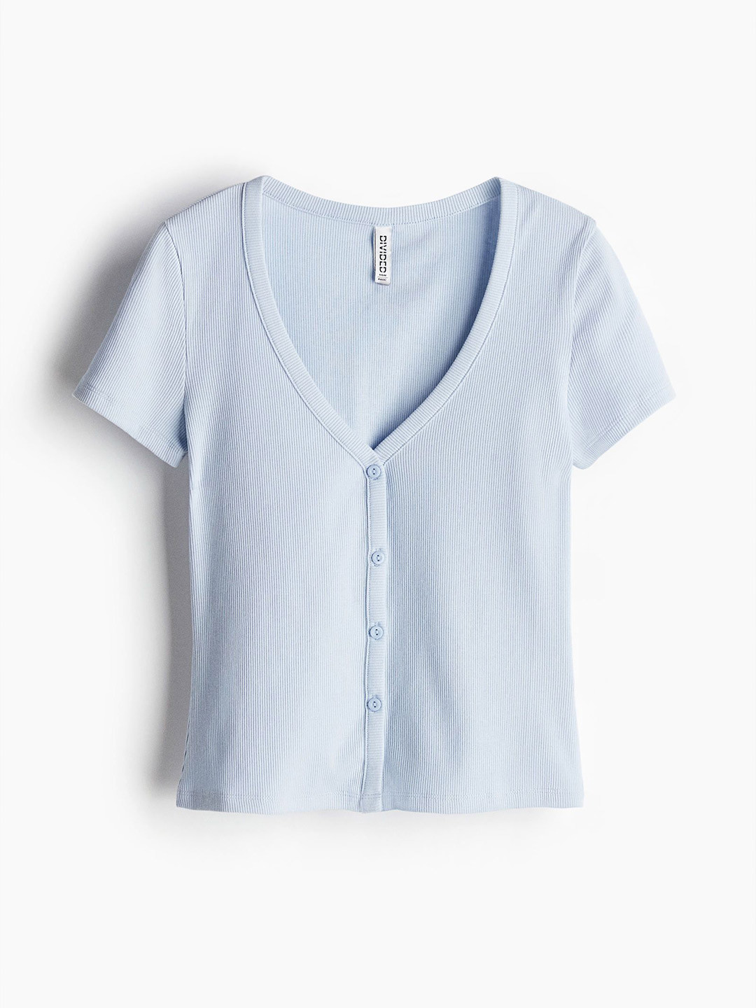 Buy H&M Women Ribbed Button Front T Shirt 1276117003 Blue - Tops for ...
