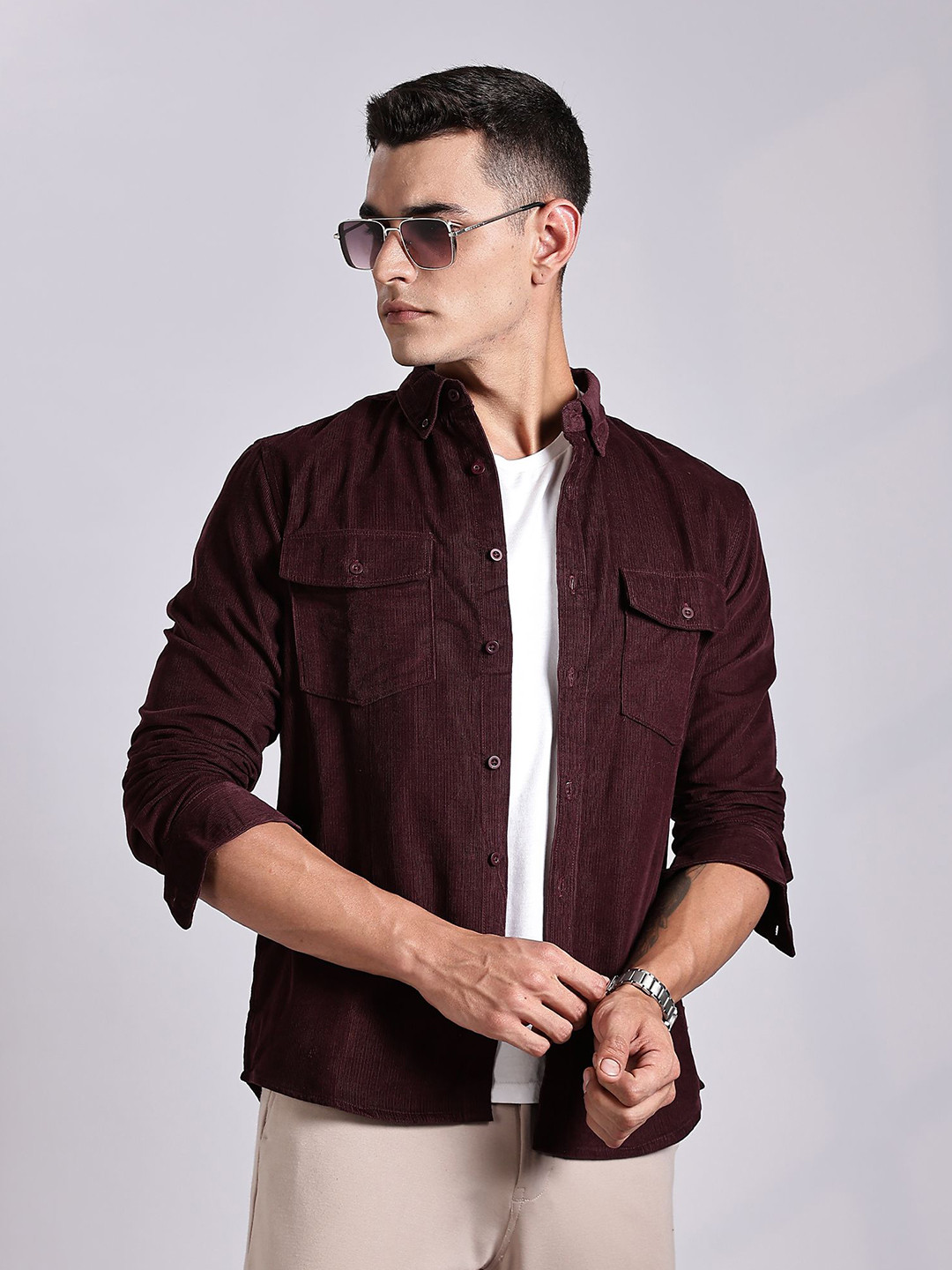 Buy Thomas Scott Men Self Design Corduroy Cotton Shacket - Shackets for ...