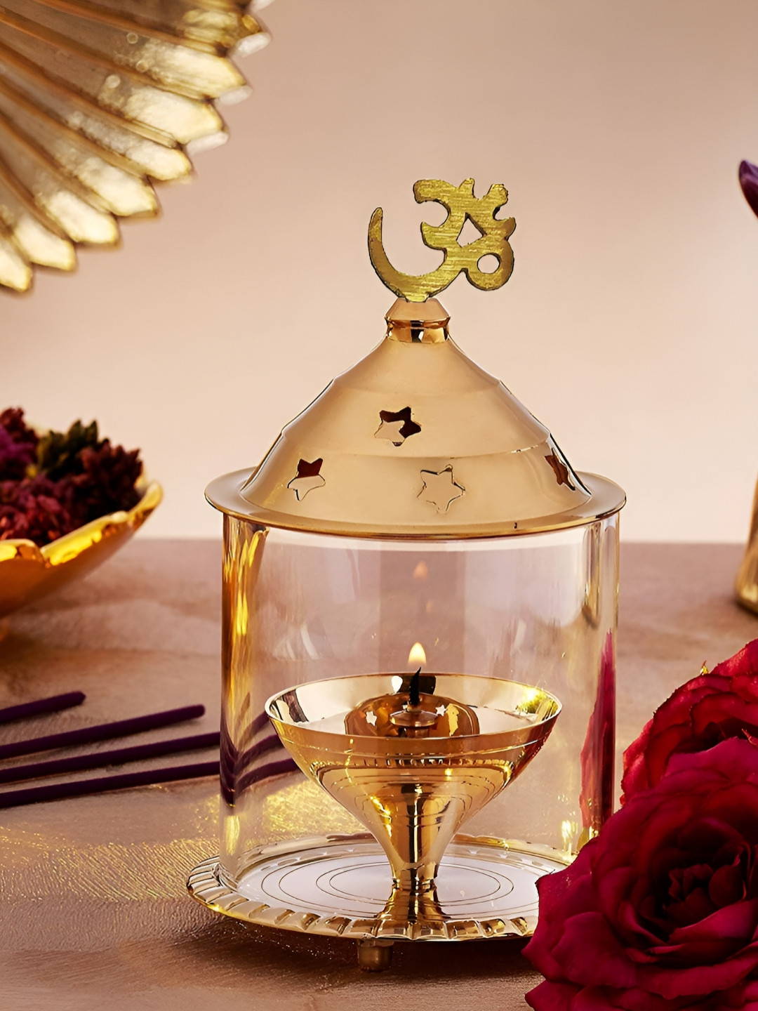 Buy Adbeni Yellow Akhand Jyoti Om Diya With Adjustable Bati - Pooja Essentials for Unisex ...