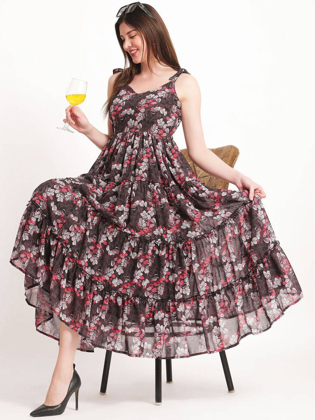 Buy NOUN Print Georgette Fit & Flare Maxi Dress - Dresses for Women ...