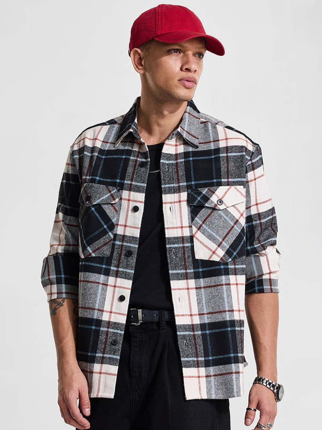 Buy Snitch Men Checked Casual Relaxed Fit Shacket - Shackets for Men ...