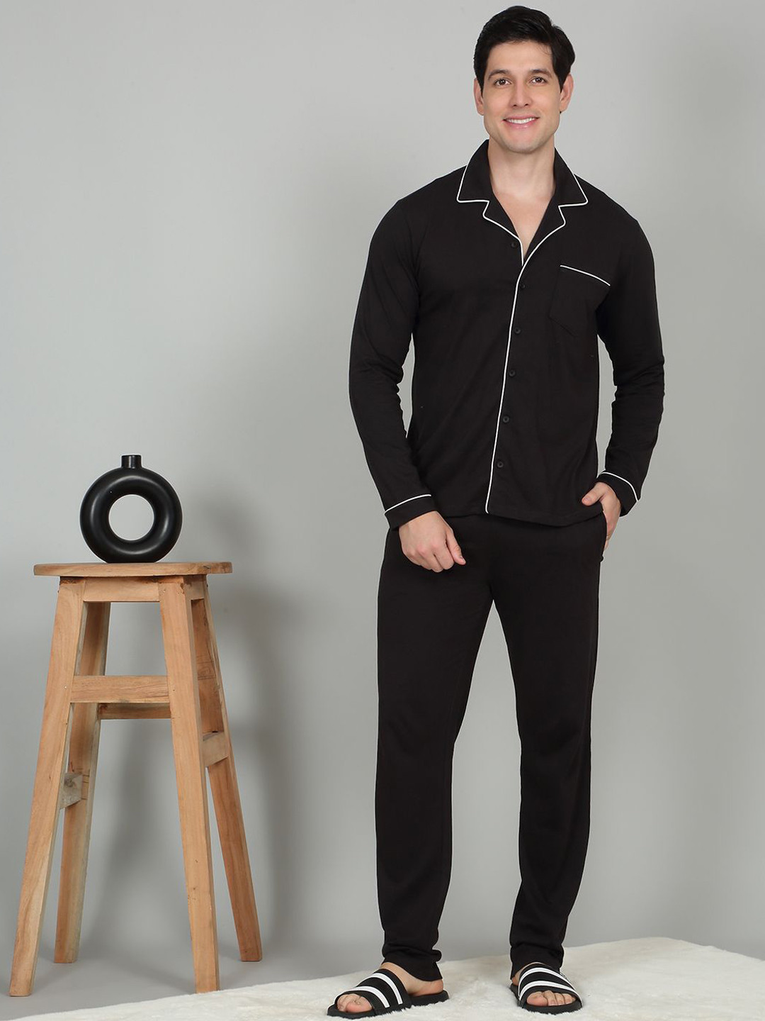 Buy Sweet Dreams Men Pure Cotton Lapel Collar Night Suit - Night Suits ...