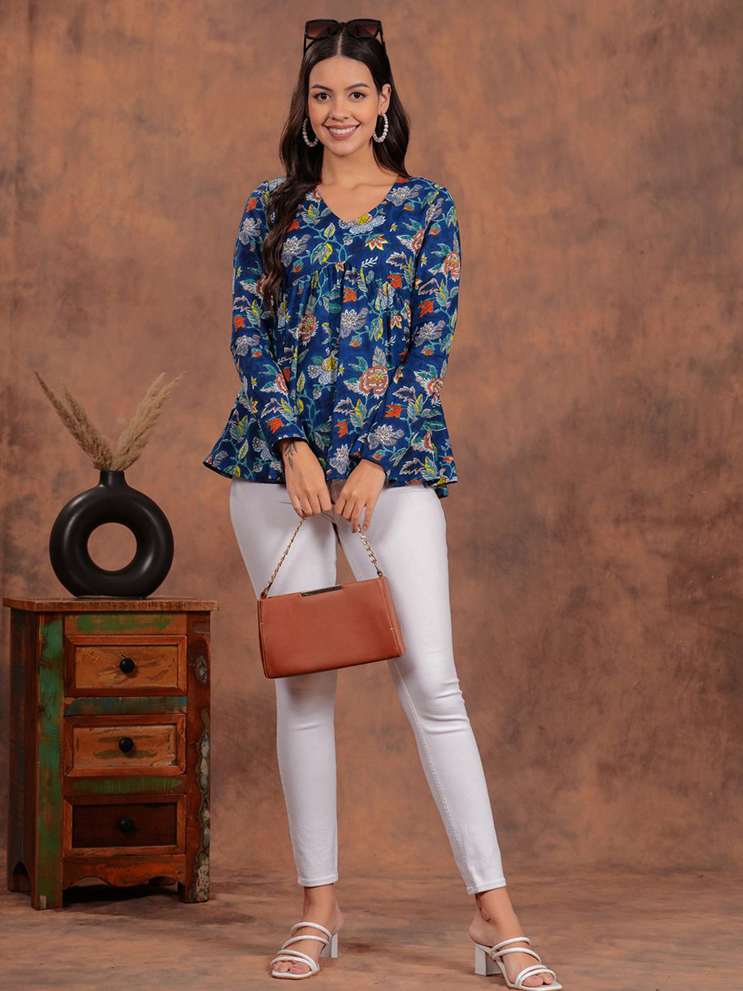Buy Zenava By Myntra Women Floral Print Cotton A Line Top - Tops for ...