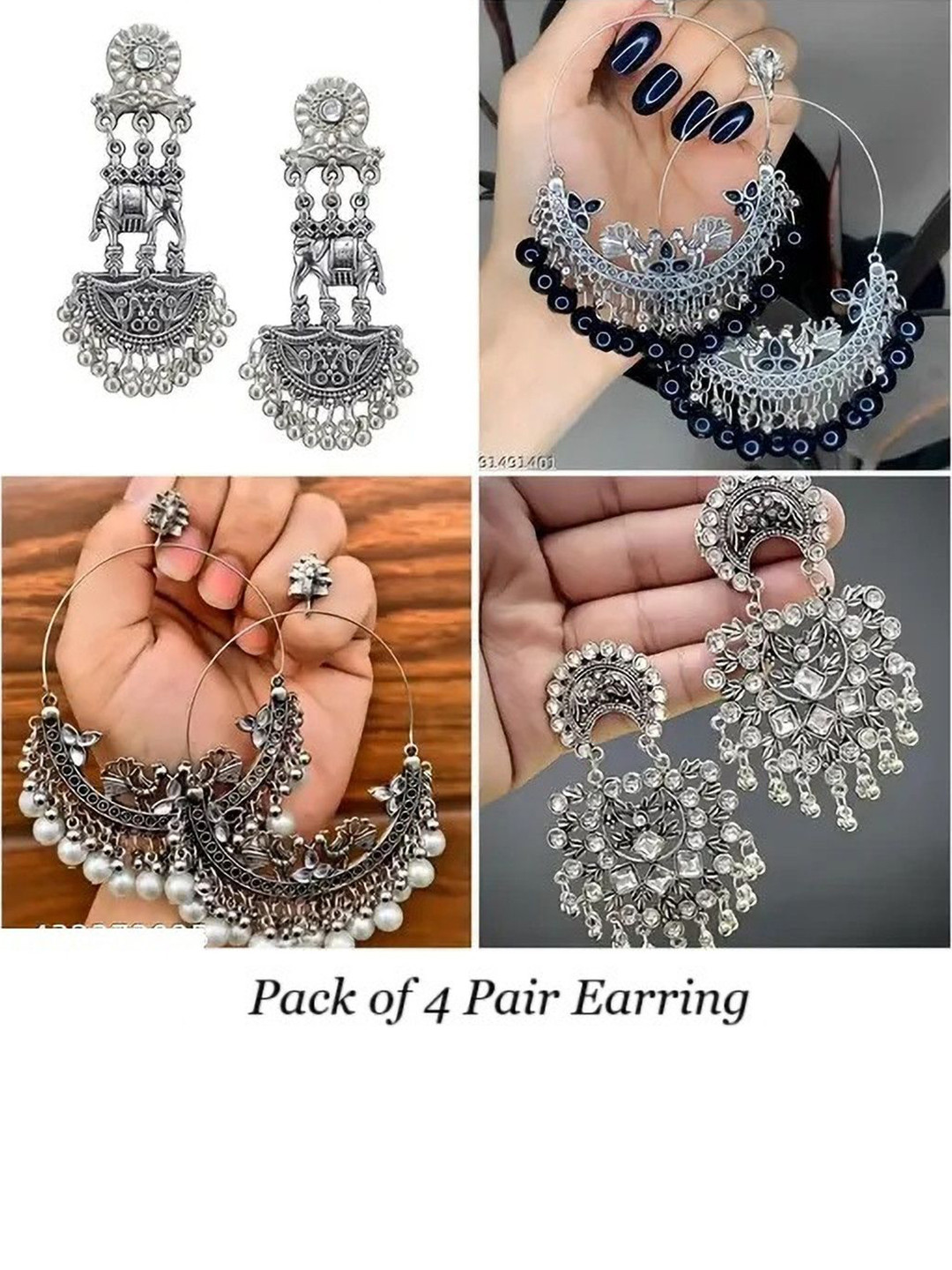 Buy SZN Set Of 4 Artificial Stones Studded Crescent Shaped Oxidised ...