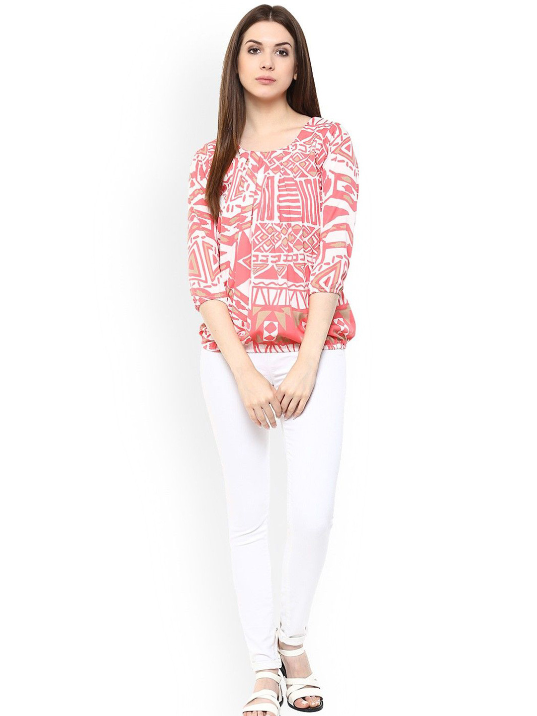 Buy DressBerry Women Abstract Print Puff Sleeves Regular Top - Tops for ...