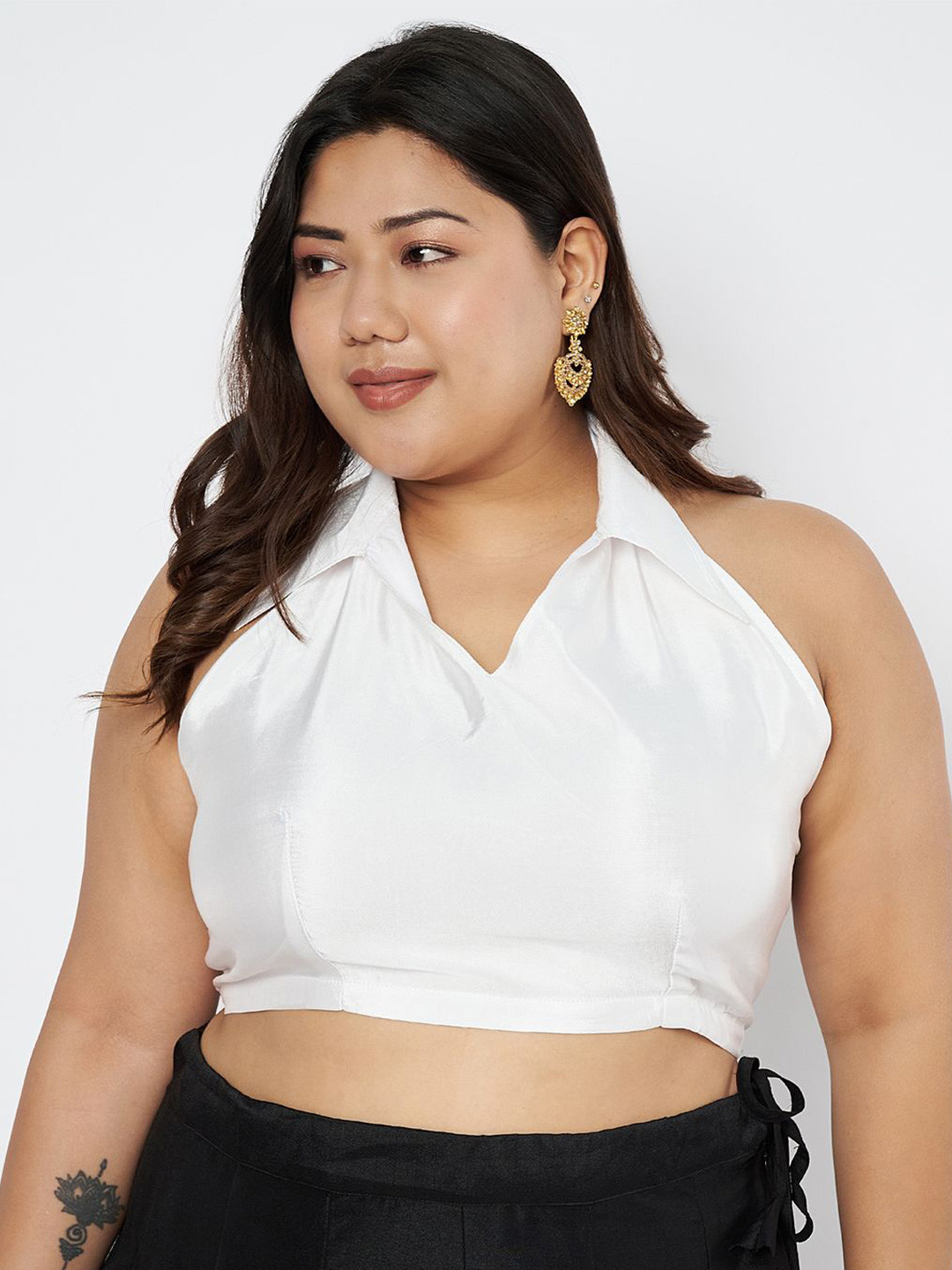 Buy Studio Rasa Women Solid White Halter Neck Sheen Styled Back Crop Top - Tops for Women ...