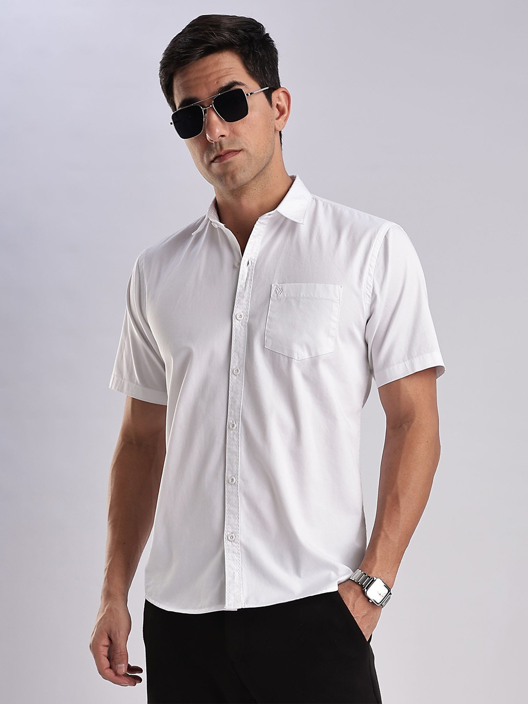 Buy BS BLUE SQUAD Men India Slim Fit Solid Spread Collar Cotton Casual ...