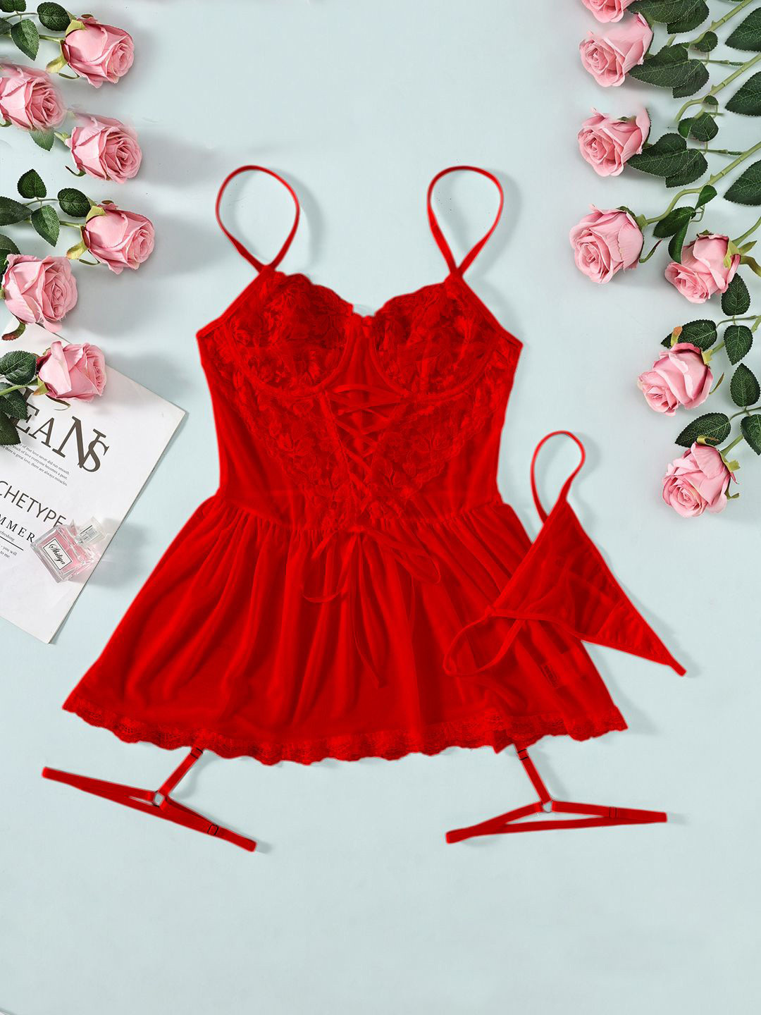 Buy VAGHBHATT Women Net Baby Doll With Adjustable Straps, And Front Tie ...
