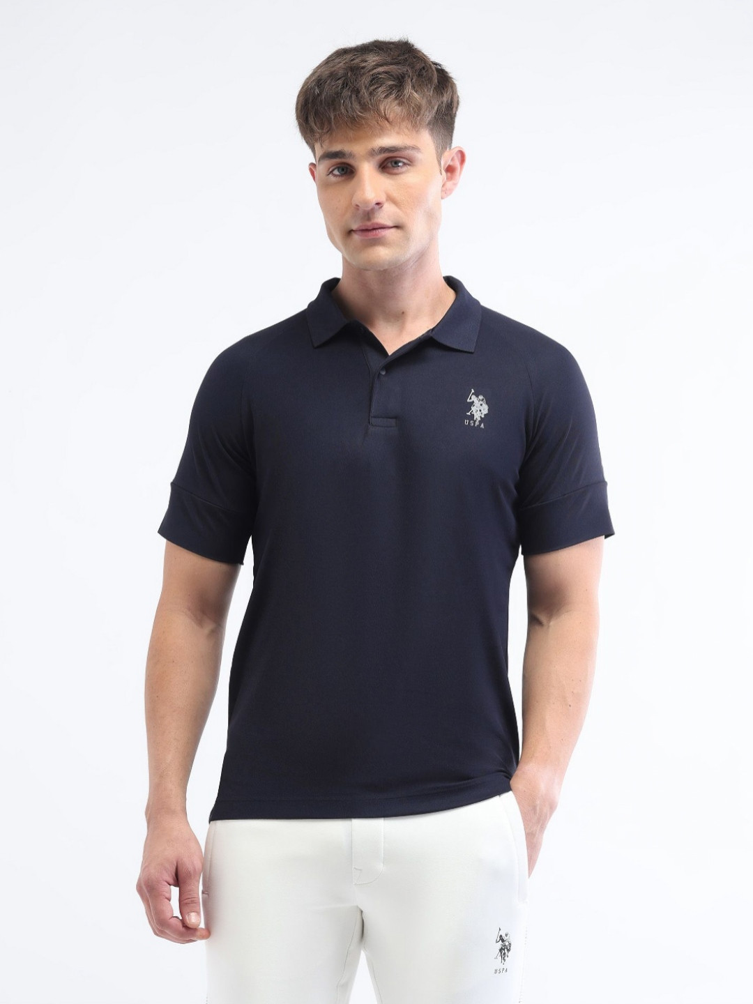 Buy USPA Sport Men Polo Collar Applique Slim Fit T Shirt - Tshirts for ...