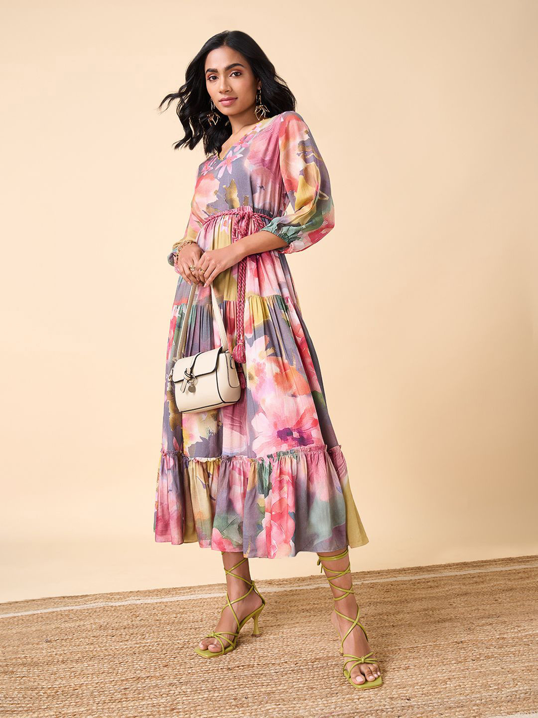Buy Marigold Lane Floral Print A Line Midi Dress - Dresses for Women ...