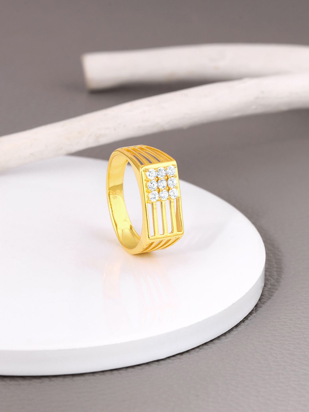 Buy GIVA 925 Sterling Silver Gold Plated Stone Studded Finger Ring ...