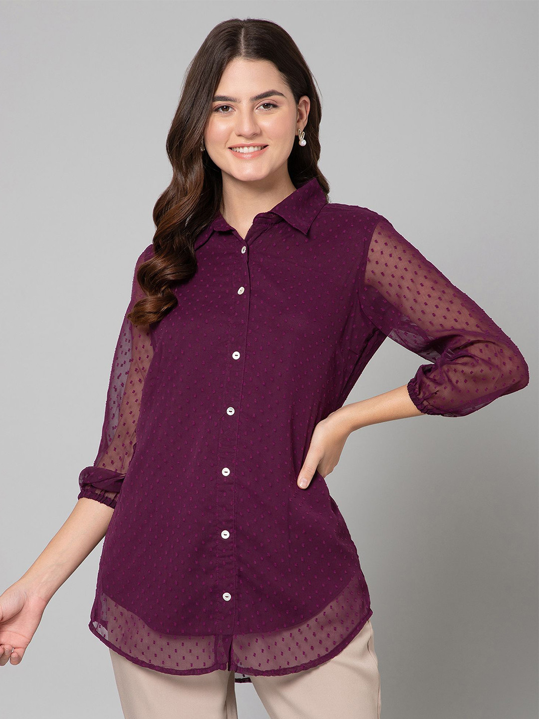 Buy Moda Rapido Plus Size Self Design Shirt Collar Tunic - Tunics for ...