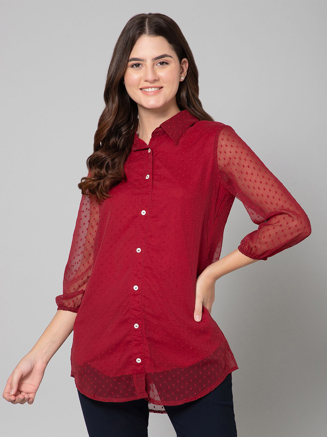 Buy Moda Rapido Plus Size Self Design Shirt Collar Tunic - Tunics for ...