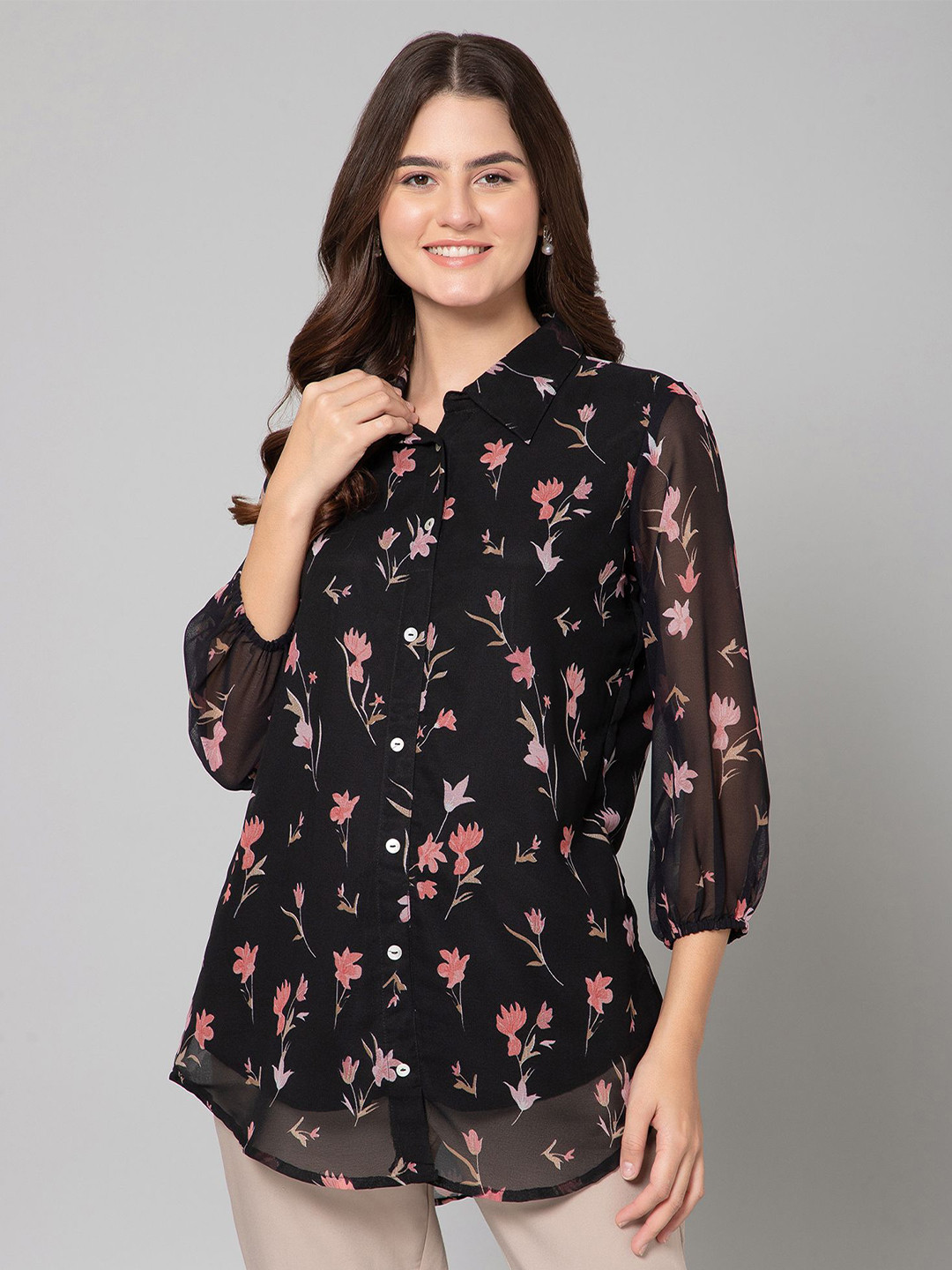 Buy Moda Rapido Plus Size Printed Shirt Collar Tunic - Tunics for Women ...