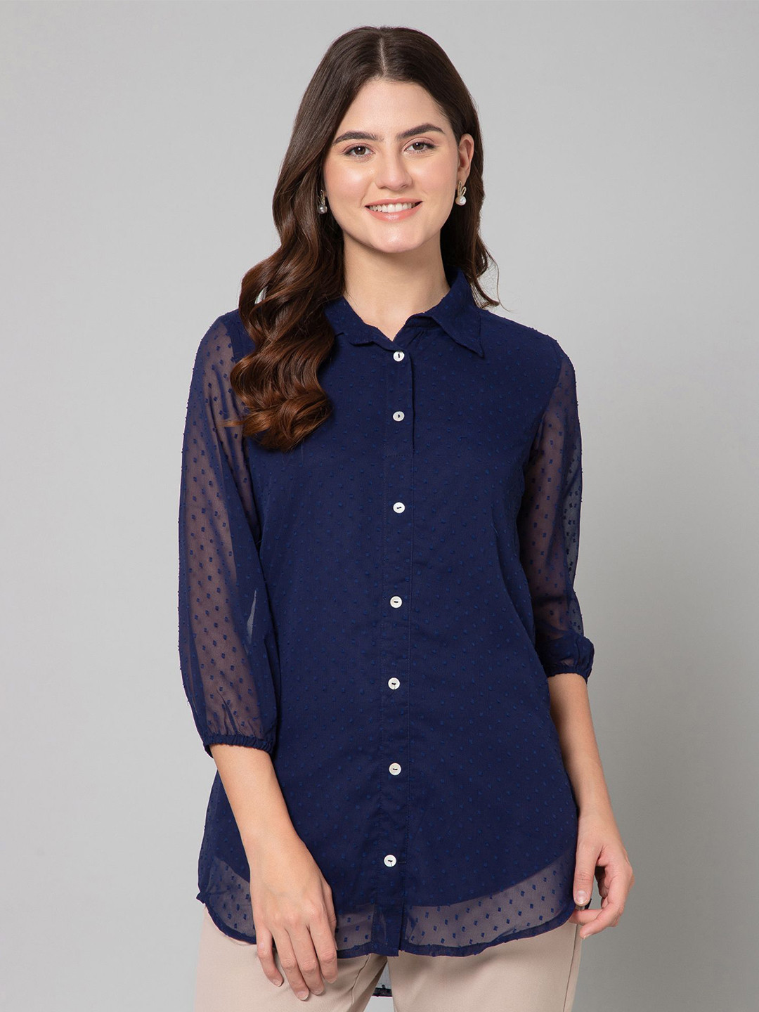 Buy Moda Rapido Plus Size Self Design Shirt Collar Tunic - Tunics for ...
