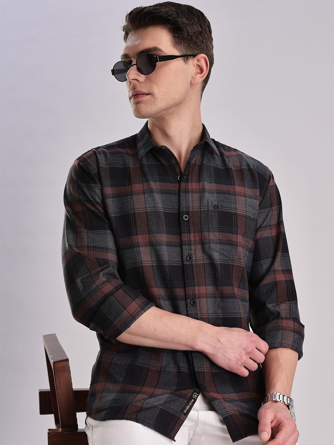 Buy BS BLUE SQUAD Men Slim Fit Opaque Checked Casual Shirt - Shirts for ...