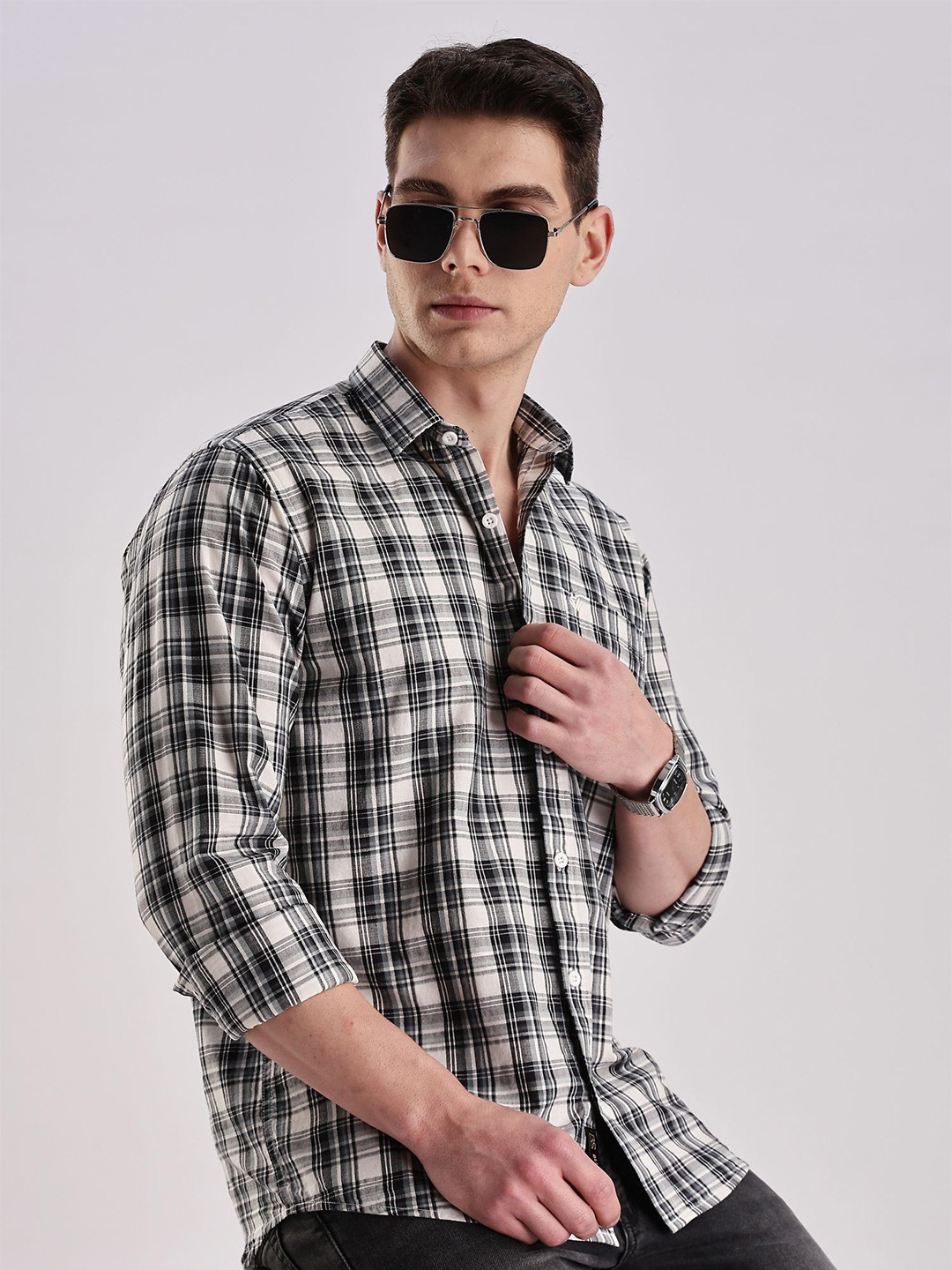 Buy BS BLUE SQUAD Men Slim Fit Opaque Checked Casual Shirt - Shirts for ...