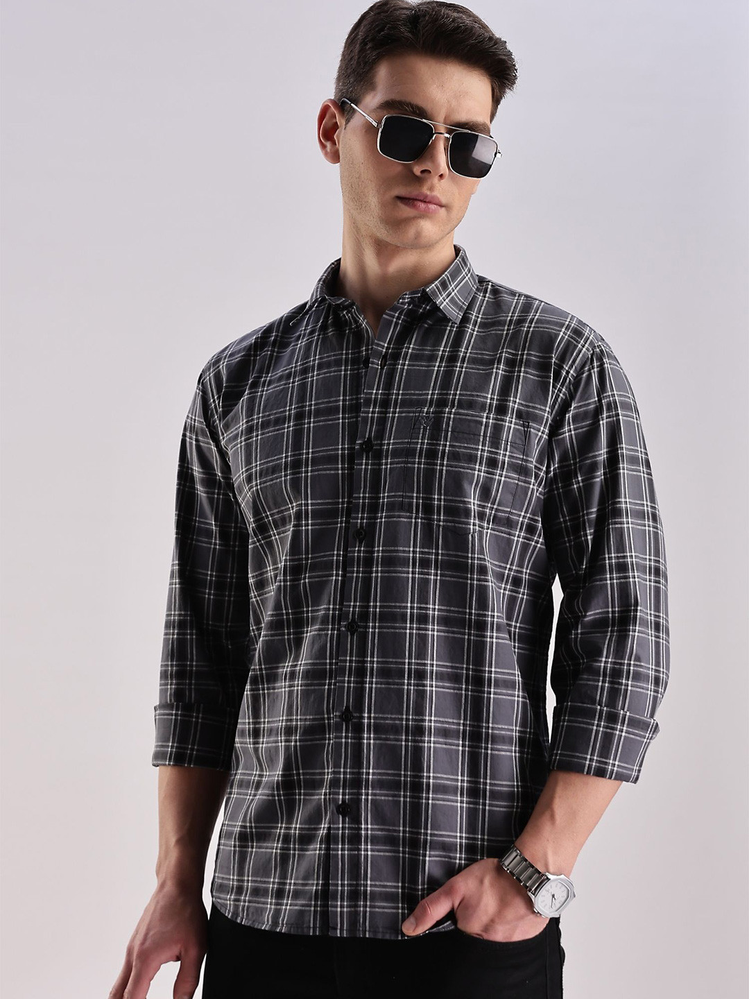Buy BS BLUE SQUAD Men Slim Fit Opaque Checked Casual Shirt - Shirts for ...