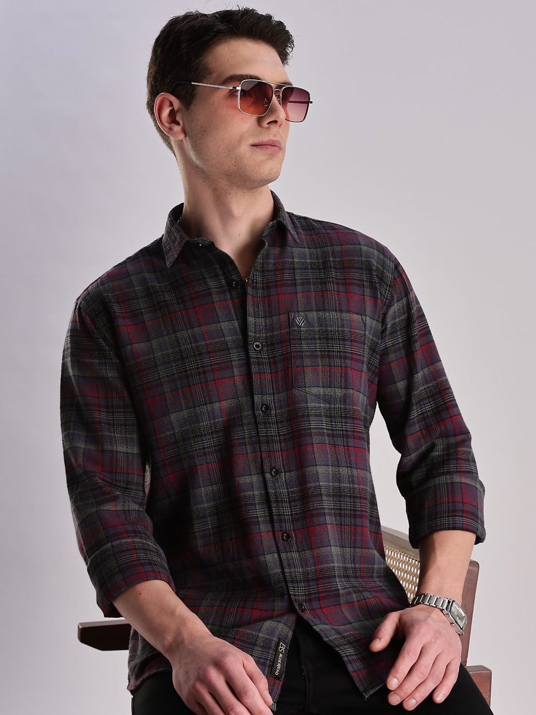 Buy BS BLUE SQUAD Men Slim Fit Opaque Checked Casual Shirt - Shirts for ...