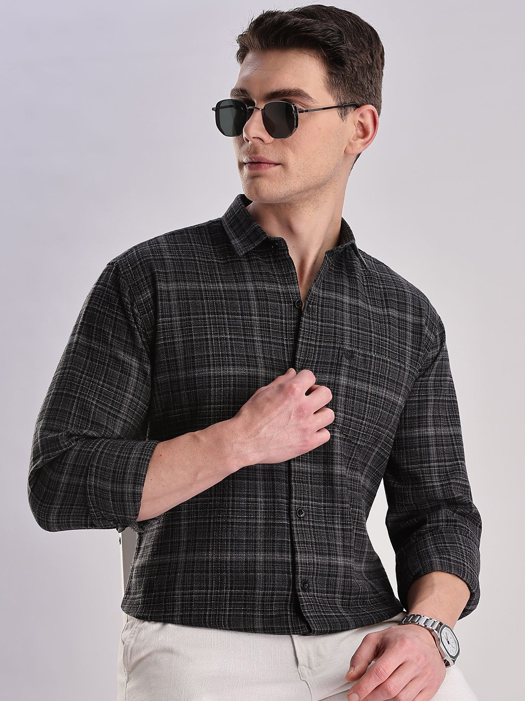 Buy BS BLUE SQUAD Men Slim Fit Opaque Checked Casual Shirt - Shirts for ...