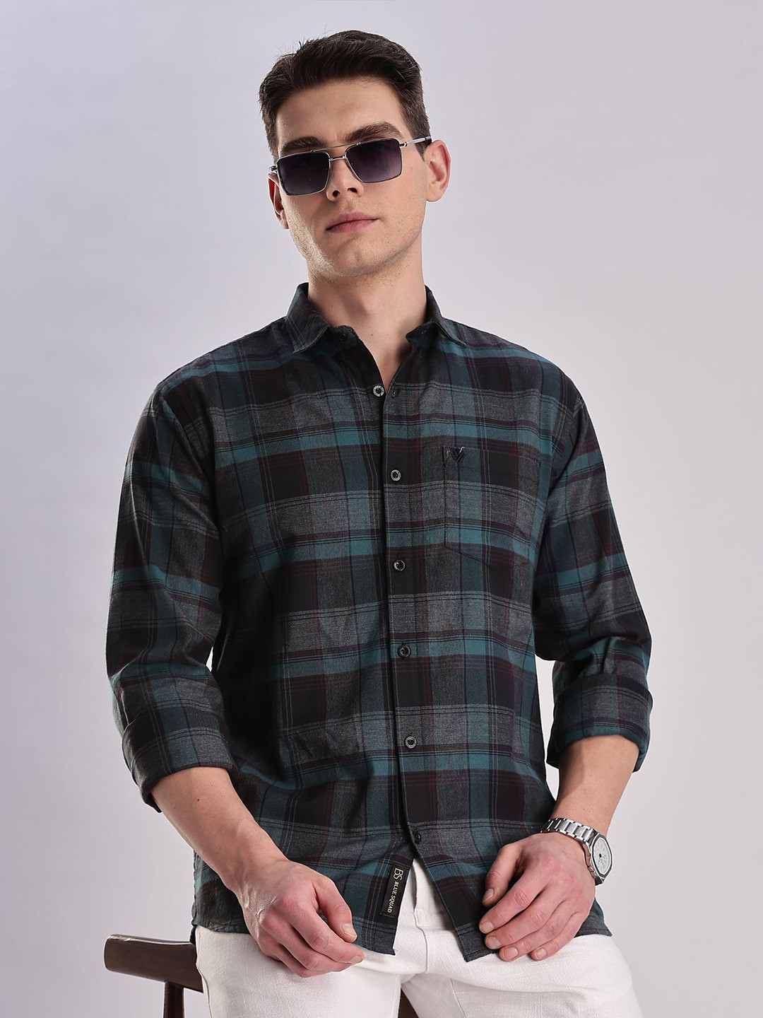 Buy BS BLUE SQUAD Men Slim Fit Opaque Checked Casual Shirt - Shirts for ...
