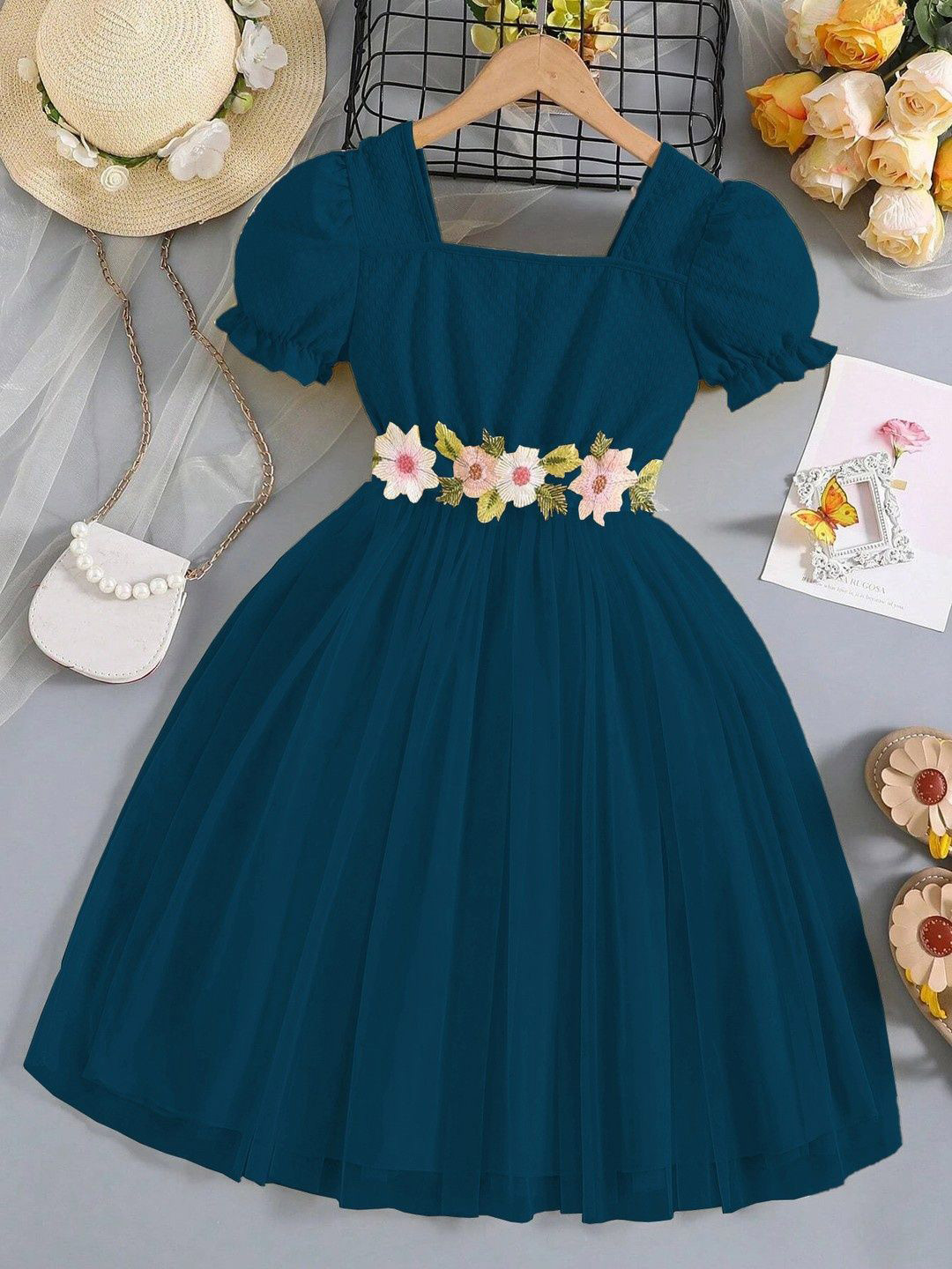 Buy Miss & Chief Embellished Puff Sleeve Net A Line Dress - Dresses for ...