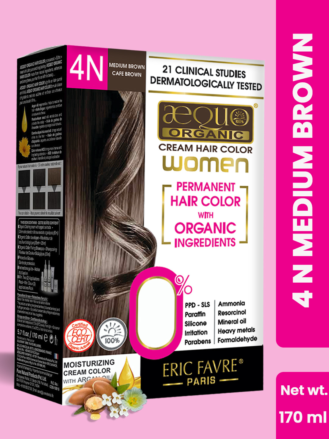 Buy Aequo Organic Permanent Cream Hair Color 175 Ml Medium Brown 4N ...